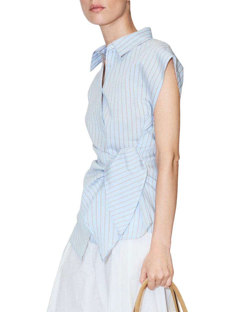 MANGO MANGO Knotted Stripe Cap Sleeve Shirt